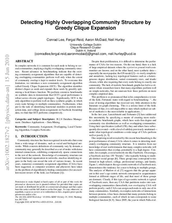 (PDF) Detecting highly overlapping community structure by greedy clique expansion