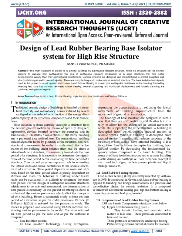 (PDF) Design of Lead Rubber Bearing Base Isolator system for High Rise Structure