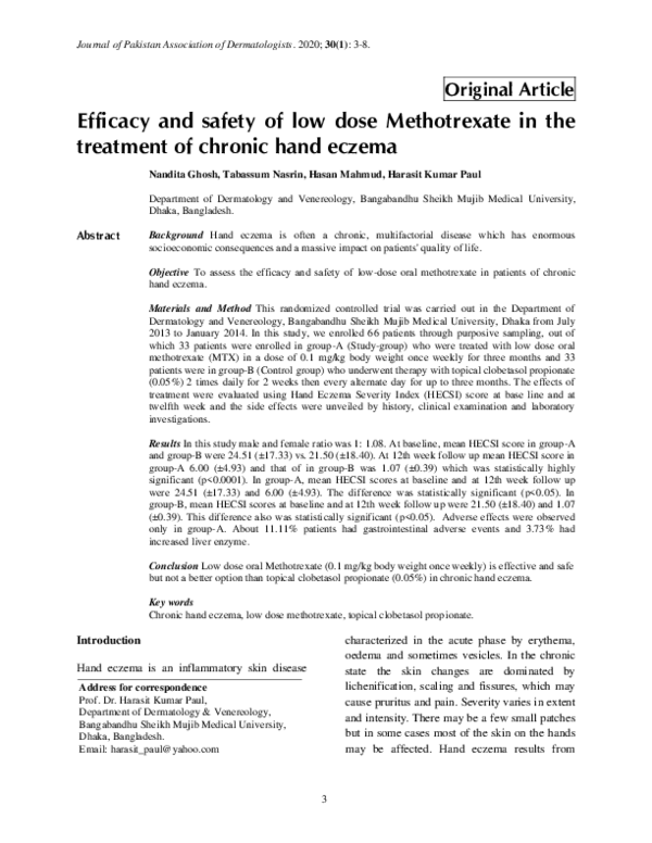(PDF) Efficacy and safety of low dose Methotrexate in the treatment of ...