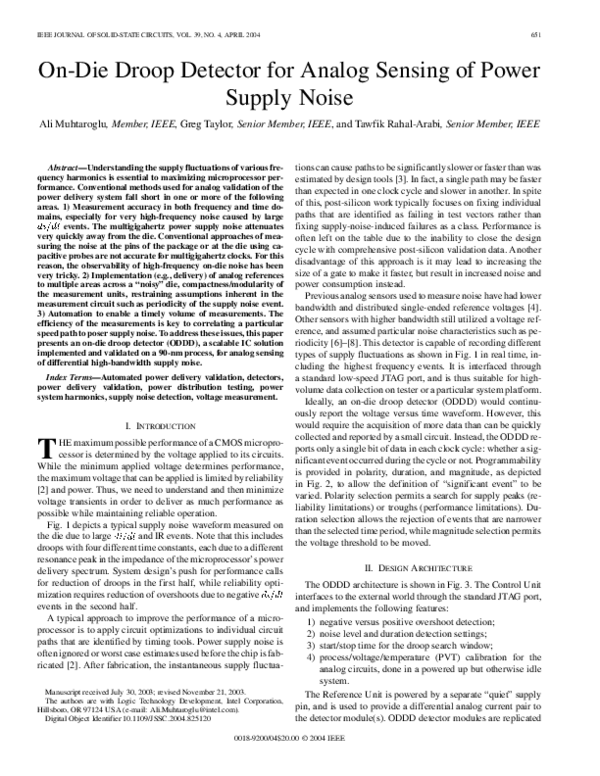 (PDF) On-die droop detector for analog sensing of power supply noise