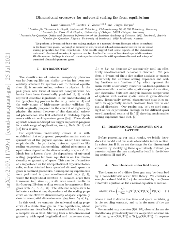 (PDF) Dimensional crossover for universal scaling far from equilibrium