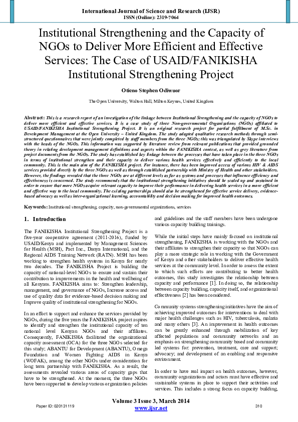 (PDF) Institutional Strengthening and the Capacity of NGOs to Deliver ...