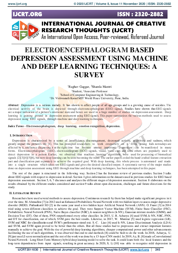 (PDF) Electroencephalogram Based Depression Assessment Using Machine and Deep Learning ...
