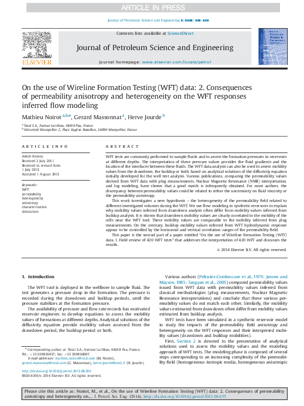 (PDF) On the use of Wireline Formation Testing (WFT) data: 2 ...