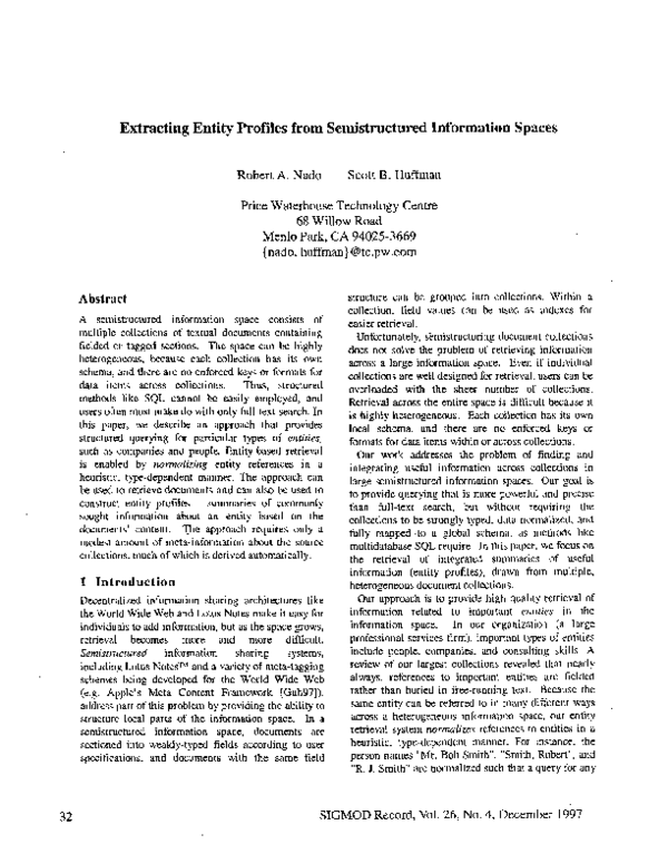 (PDF) Extracting entity profiles from semistructured information spaces