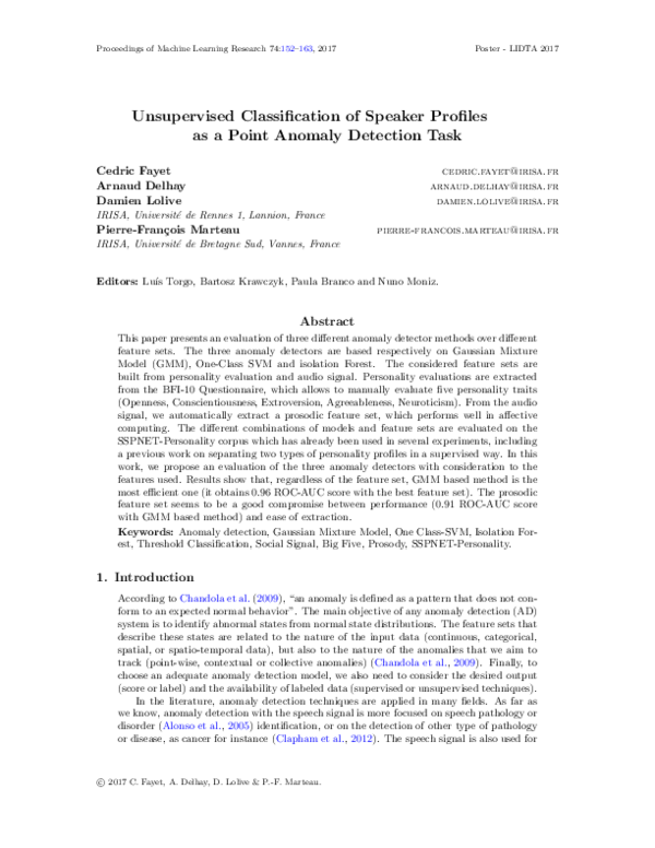 (PDF) Unsupervised Classification of Speaker Profiles as a Point Anomaly Detection Task
