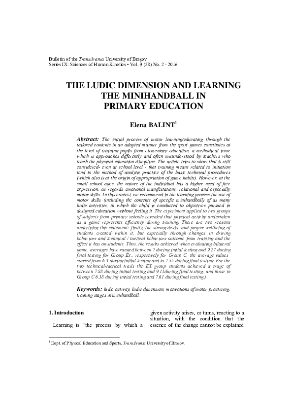(PDF) The Ludic Dimension and Learning the Minihandball in Primary Education