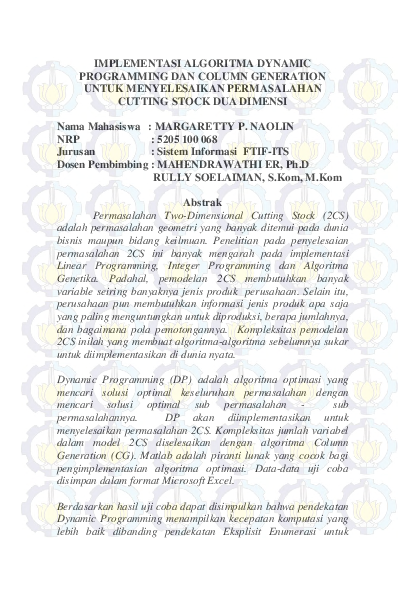 (PDF) Implementasi Algoritma Dynamic Programming Dan Column Generation ...