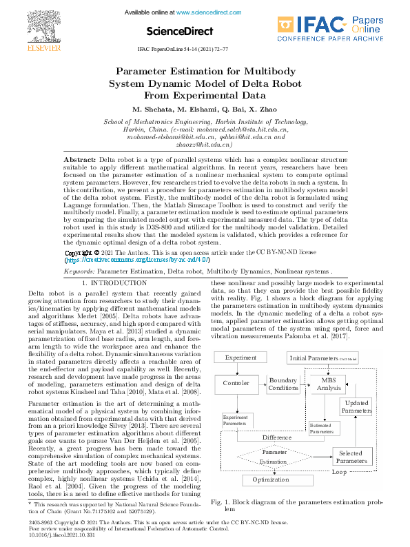 Pdf Parameter Estimation For Multibody System Dynamic Model Of Delta Robot From Experimental Data