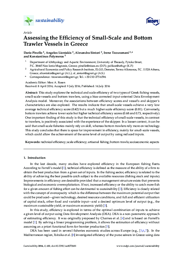 (PDF) Assessing the Efficiency of Small-Scale and Bottom Trawler ...