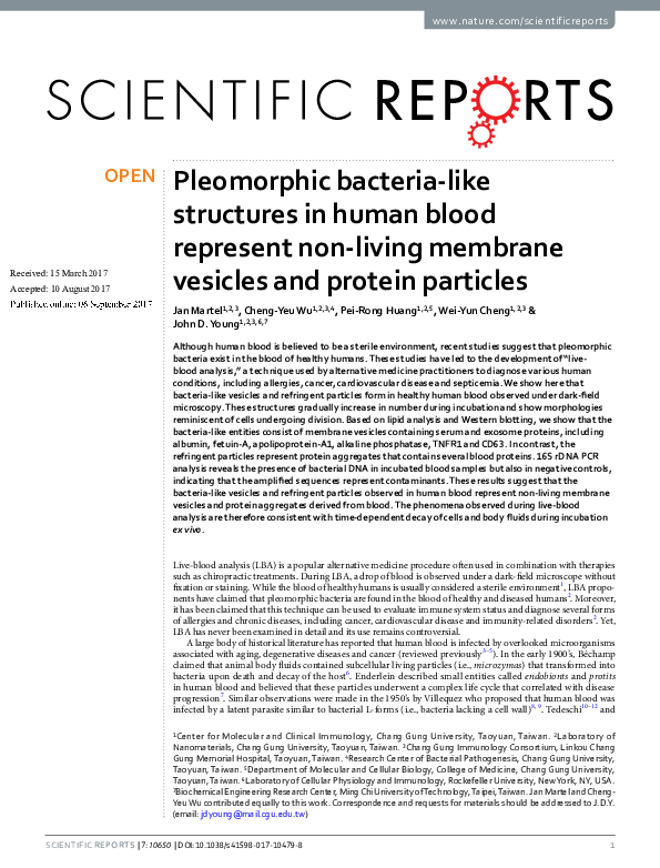 (PDF) Pleomorphic bacteria-like structures in human blood represent non ...
