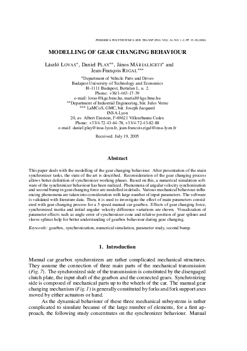 (PDF) Modelling of gear changing behaviour