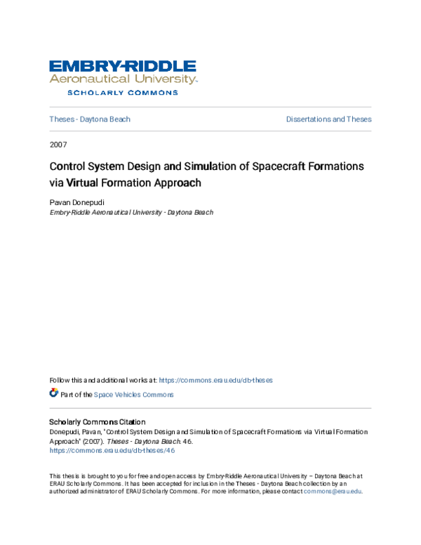 Pdf Control System Design And Simulation Of Spacecraft Formations Via Virtual Formation Approach
