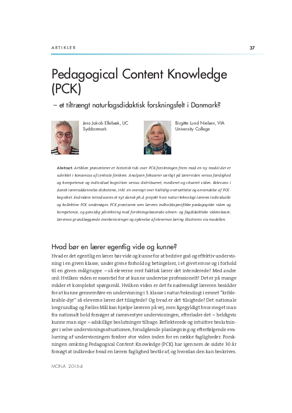 (PDF) Pedagogical Content Knowledge (PCK) – et tiltrængt naturfagsdidaktisk forskningsfelt i ...
