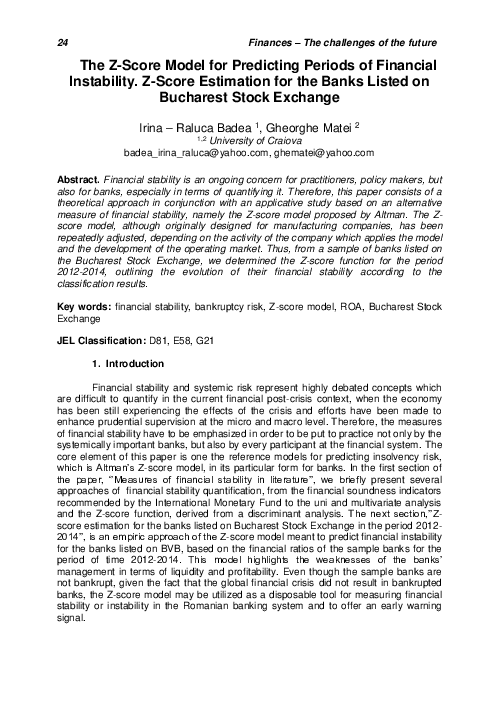 (PDF) The Z-Score Model for Predicting Periods of Financial Instability ...
