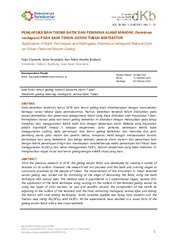 (PDF) Pengaplikasian Teknik Batik Dan Pewarna Alami Mahoni Pada Kain ...