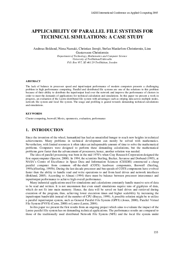 (PDF) Applicability of parallel file systems for technical simulations: a case study | Christian ...