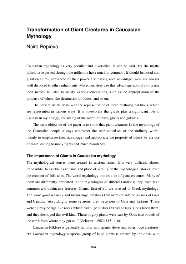 (PDF) Transformation of giant creatures in the Caucasian mythology