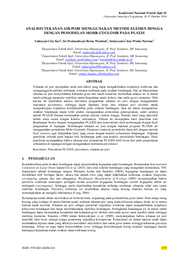 (PDF) Analisis Tekanan Air Pori Menggunakan Metode Elemen Hingga Dengan Pemodelan Mohr-Coulomb ...