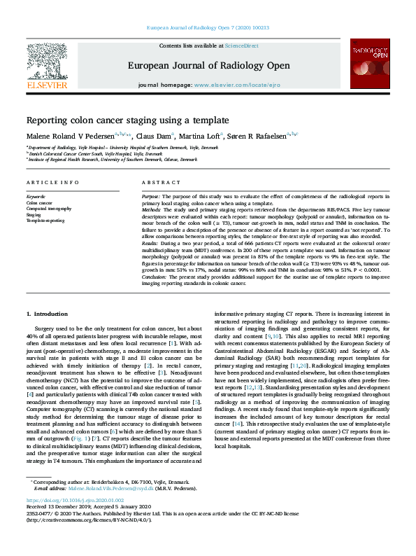 (PDF) Reporting colon cancer staging using a template