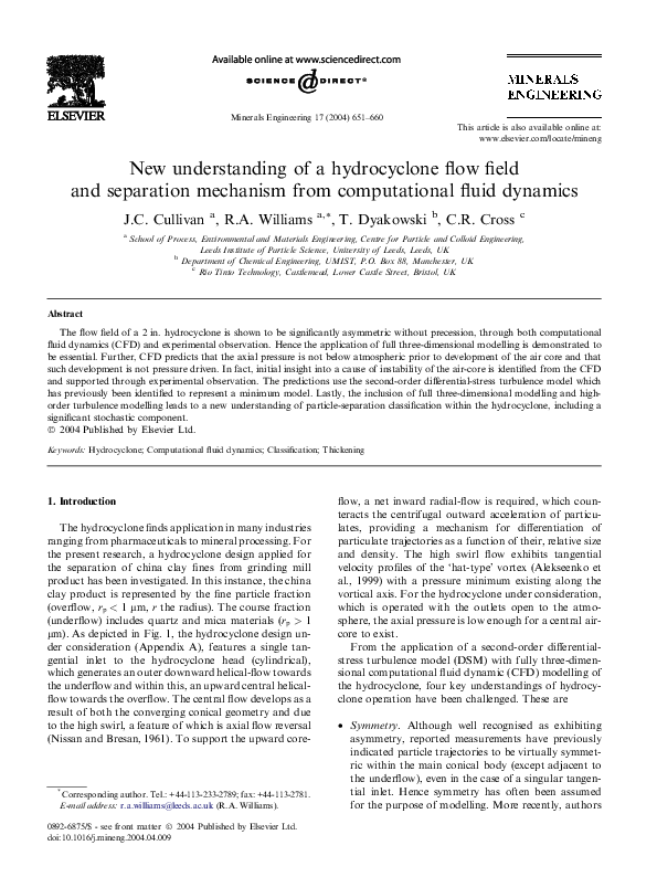 (PDF) New understanding of a hydrocyclone flow field and separation mechanism from computational ...