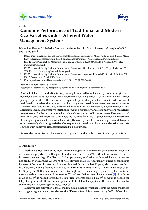 (PDF) Economic Performance of Traditional and Modern Rice Varieties ...