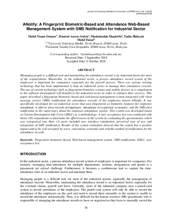 (PDF) ANotify: A Fingerprint Biometric-Based and Attendance Web-Based ...