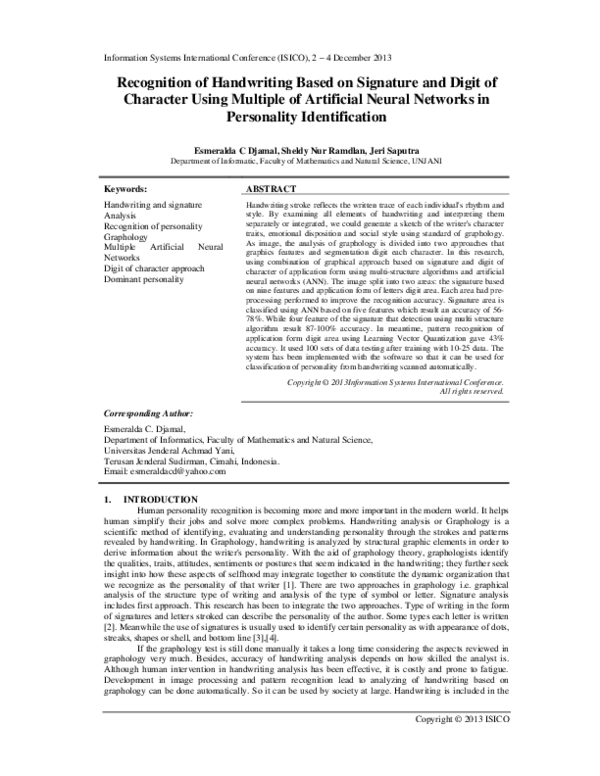 (PDF) Recognition of Handwriting Based on Signature and Digit of Character Using Multiple of ...