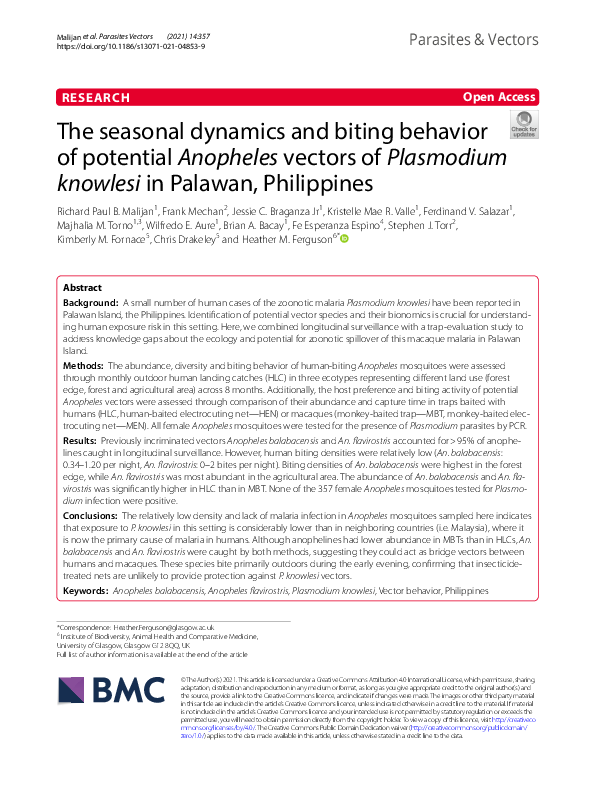 The Seasonal Dynamics And Biting Behavior Of Potential Anopheles
