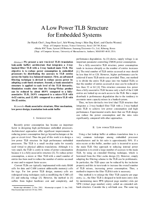 (PDF) A low power TLB structure for embedded systems