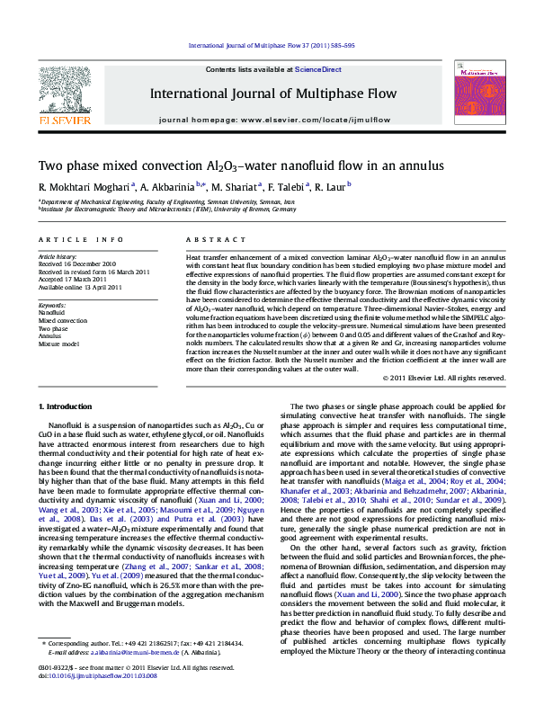 (PDF) Two phase mixed convection Al2O3-water nanofluid flow in an annulus