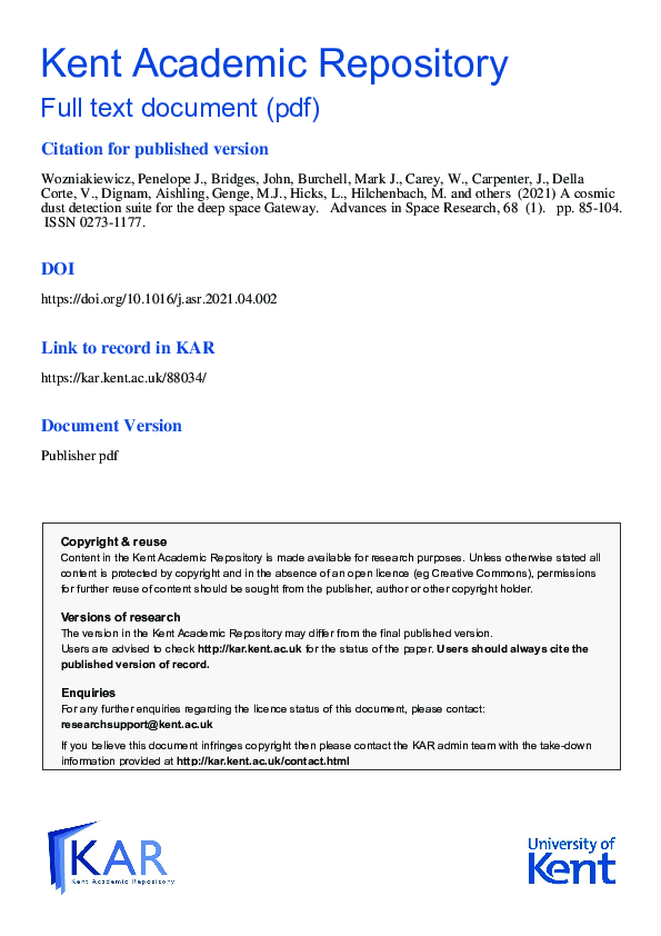(PDF) A cosmic dust detection suite for the deep space Gateway