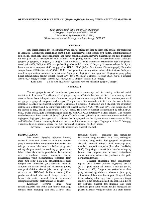 OPTIMASI EKSTRAKSI JAHE MERAH (Zingiber officinale Roscoe) DENGAN ...