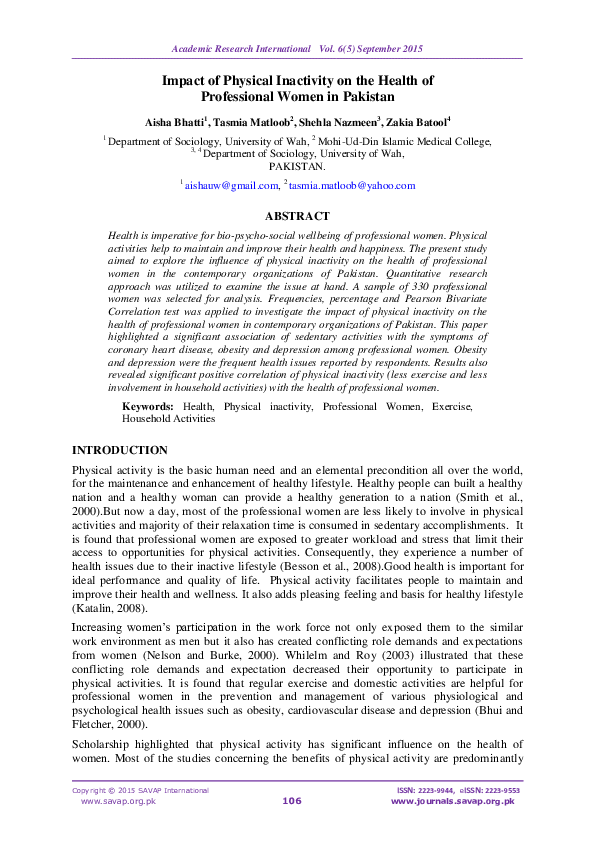 (PDF) Impact of Physical Inactivity on the Health of Professional Women ...