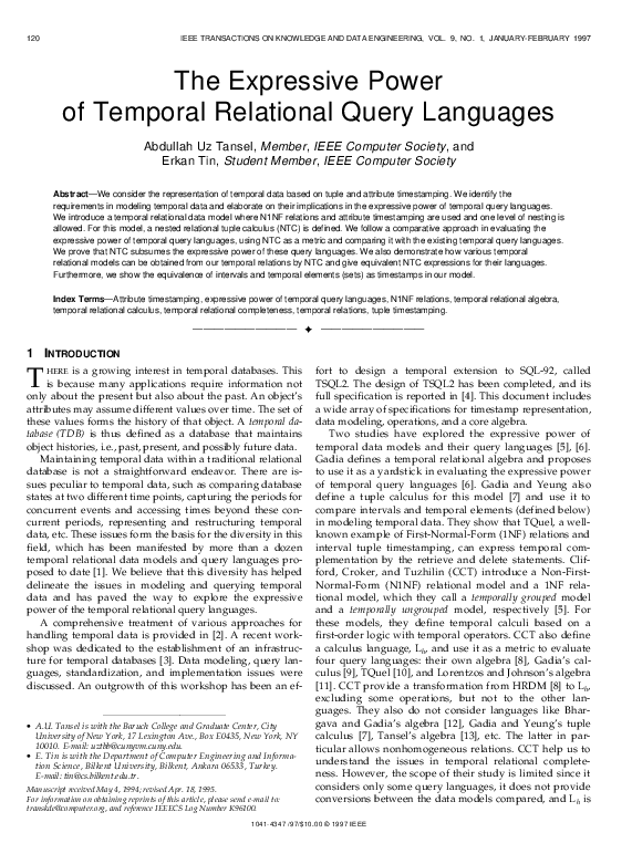 (PDF) The Expressive Power of Temporal Relational Query Languages