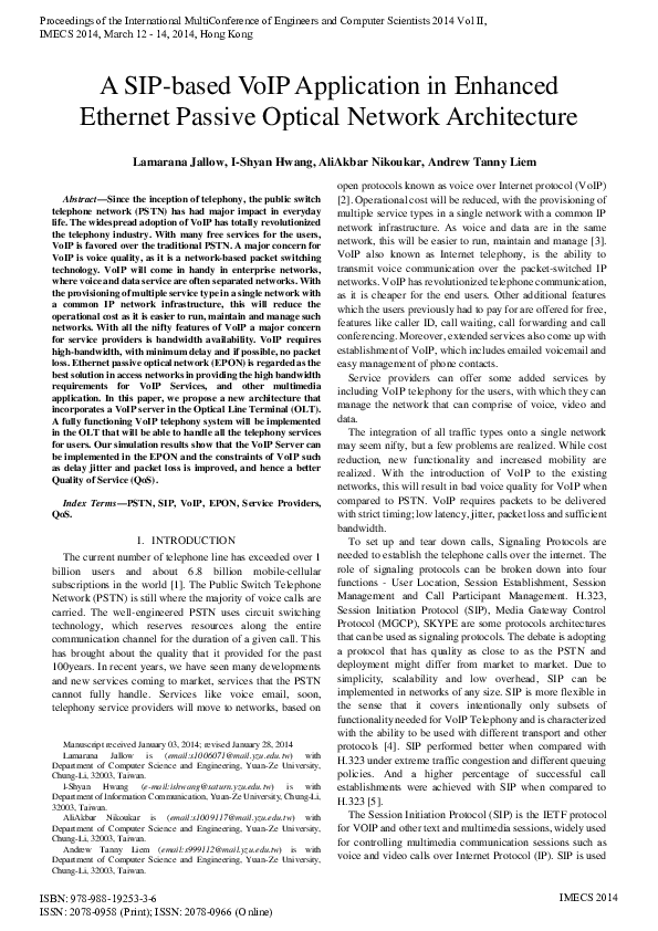Pdf A Sip Based Voip Application In Enhanced Ethernet Passive Optical Network Architecture