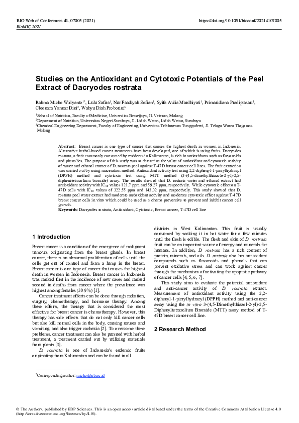 (PDF) Studies on the Antioxidant and Cytotoxic Potentials of the Peel ...