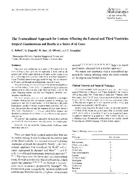 (PDF) The transcallosal approach for lesions affecting the lateral and ...