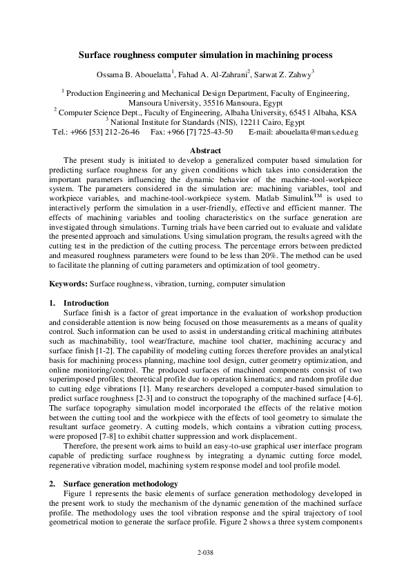 (PDF) Surface roughness computer simulation in machining process