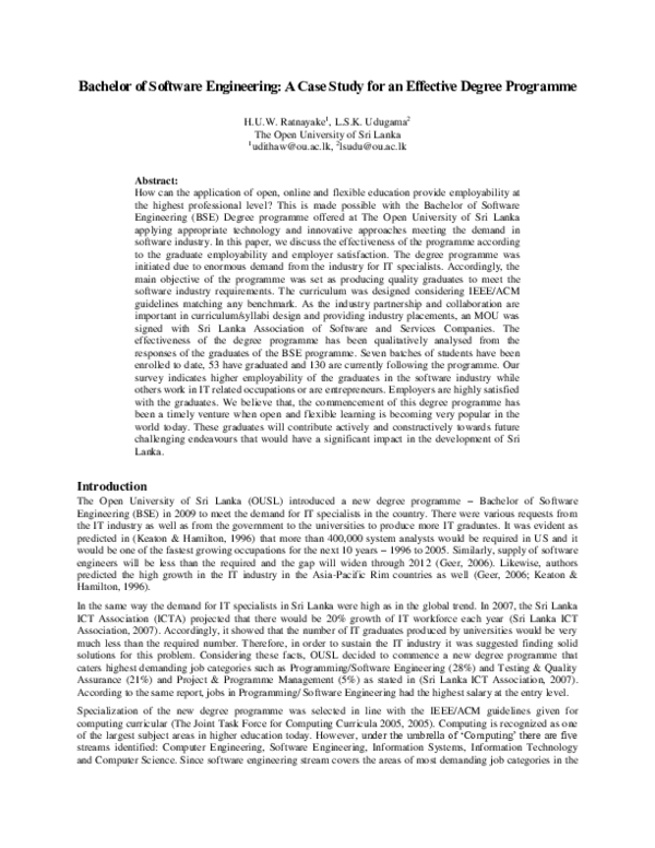 (PDF) Bachelor of Software Engineering: A Case Study for an Effective ...