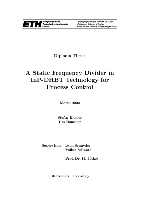 (PDF) A Static Frequency Divider in InP-DHBT Technology for Process Control