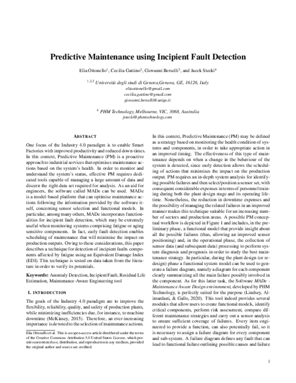 (PDF) Predictive Maintenance using Incipient Fault Detection