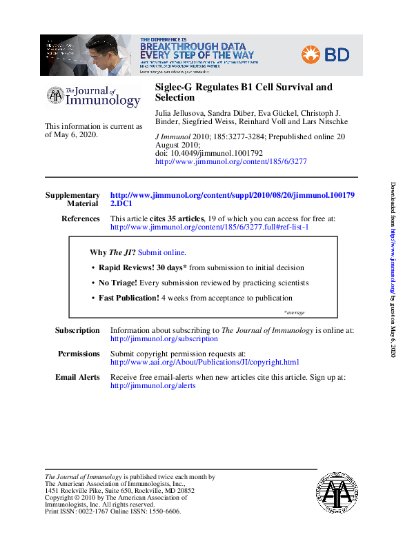 (PDF) Siglec-G regulates B1 cell survival and selection