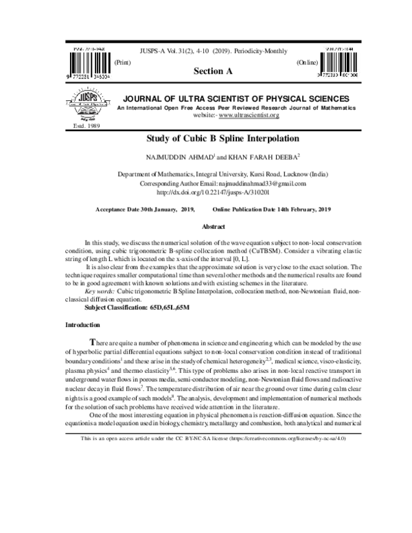 (PDF) Study of Cubic B Spline Interpolation (PDF) Study of Cubic B Spline Interpolation