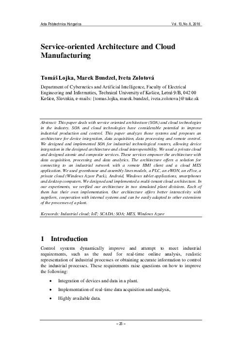 (PDF) Service-oriented Architecture and Cloud Manufacturing