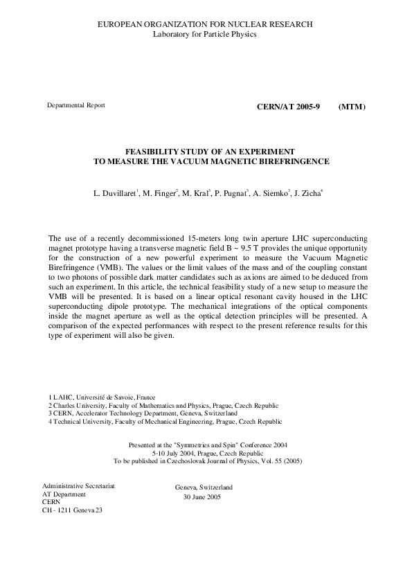 (PDF) Laboratory for Particle Physics ( MTM ) FEASIBILITY STUDY OF AN EXPERIMENT TO MEASURE THE ...