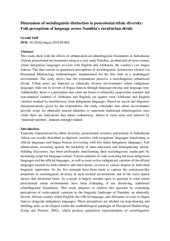 (PDF) Dimensions of sociolinguistic distinction in postcolonial ethnic ...