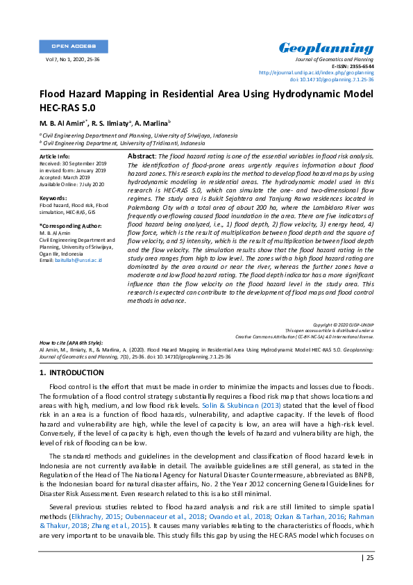 (PDF) Flood Hazard Mapping in Residential Area Using Hydrodynamic Model HEC-RAS 5.0