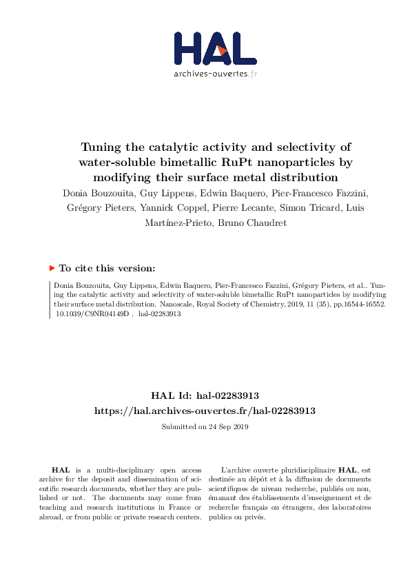 (PDF) Tuning the Catalytic Activity and Selectivity of Water-Soluble ...