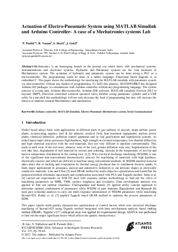 Pdf Actuation Of Electro Pneumatic System Using Matlab Simulink And Arduino Controller A Case